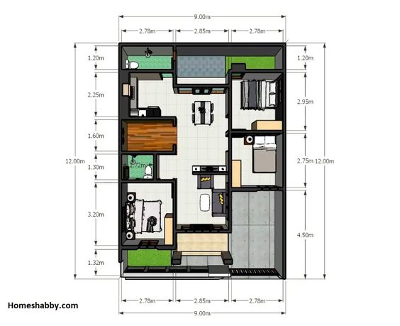 5 Inspirasi Denah Rumah Ukuran 9x12 Meter - Lamudi
